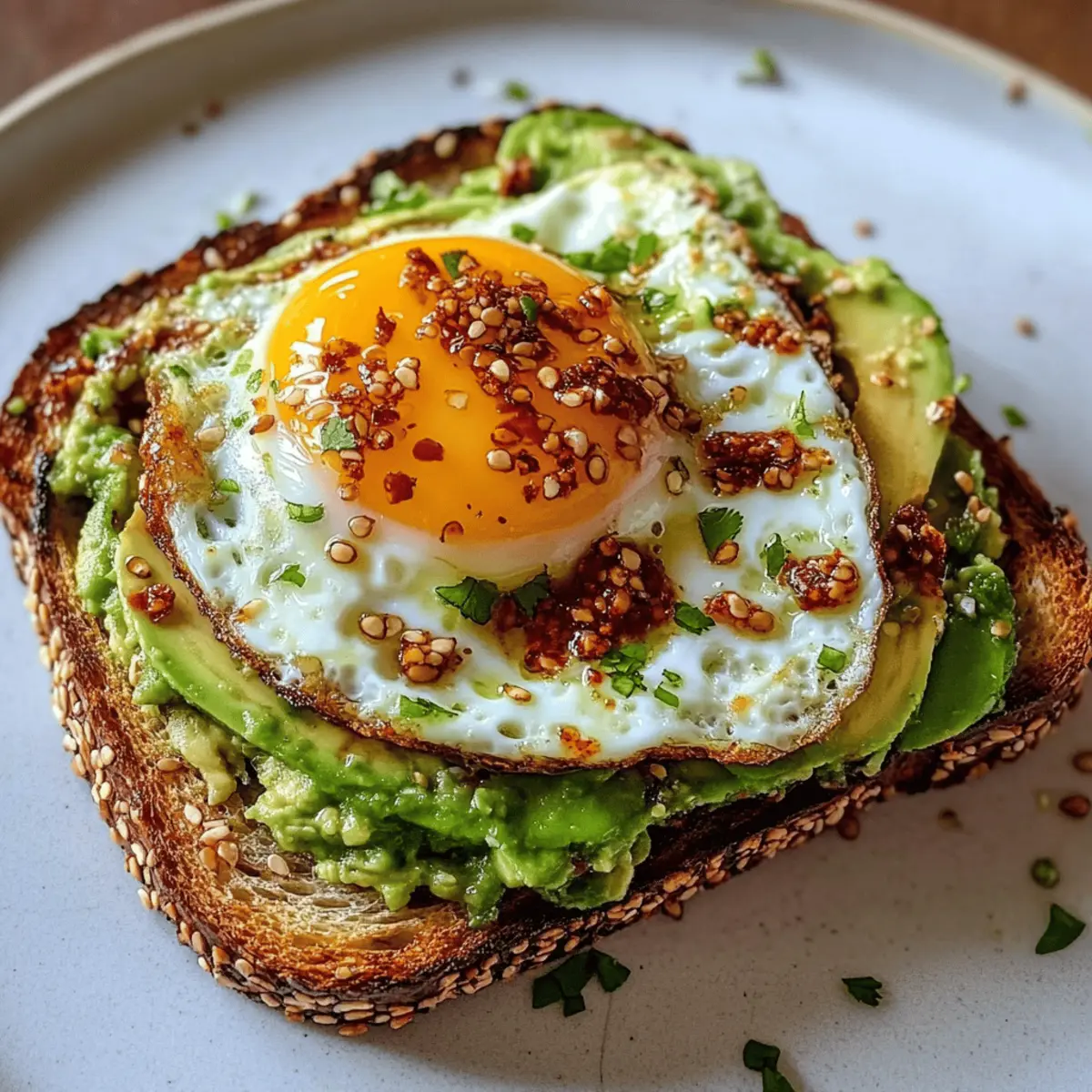 Easy Delicious Crispy Fried Egg Avocado Toast with Chili Crunch