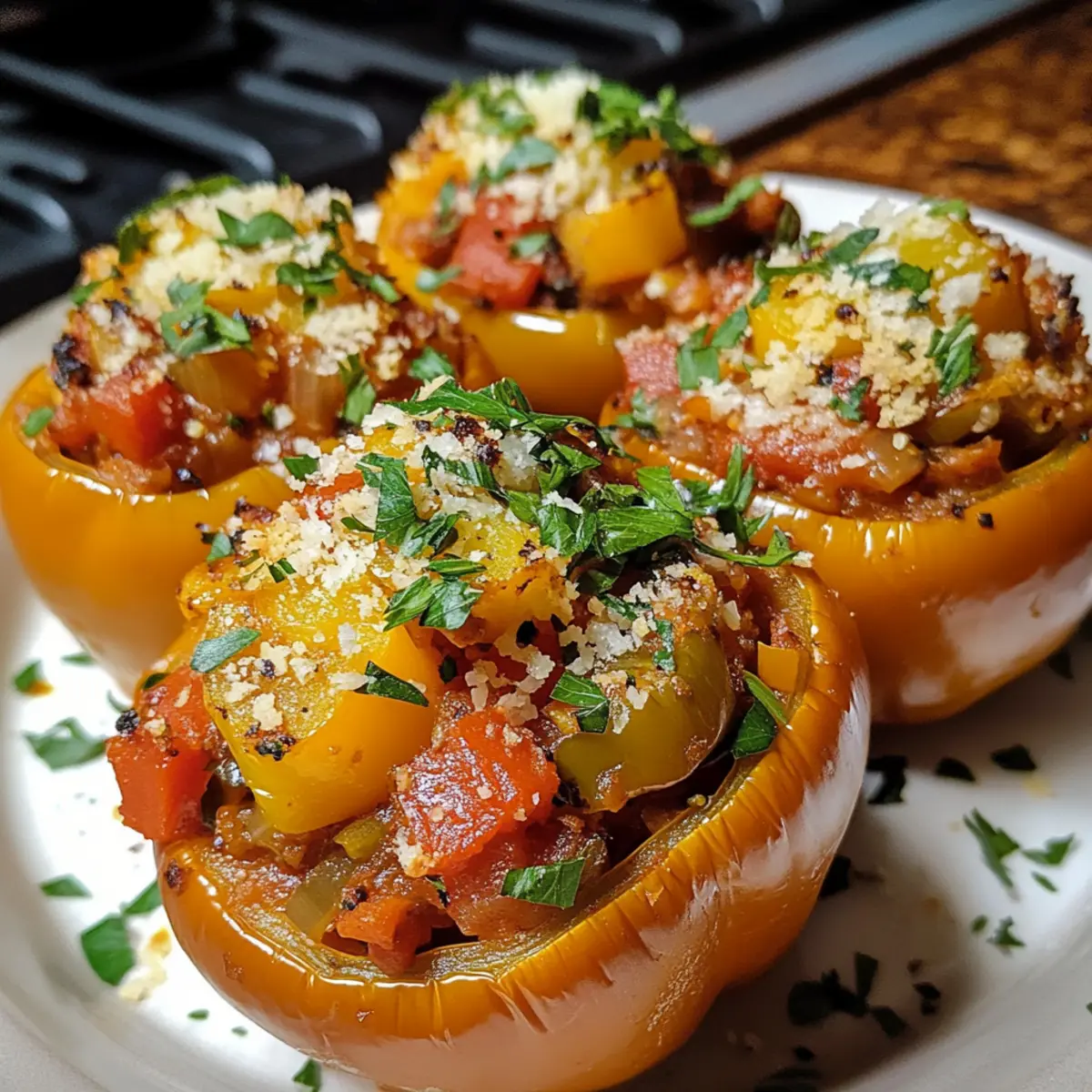 Easy Creamy Delicious French Ratatouille-Stuffed Bell Peppers